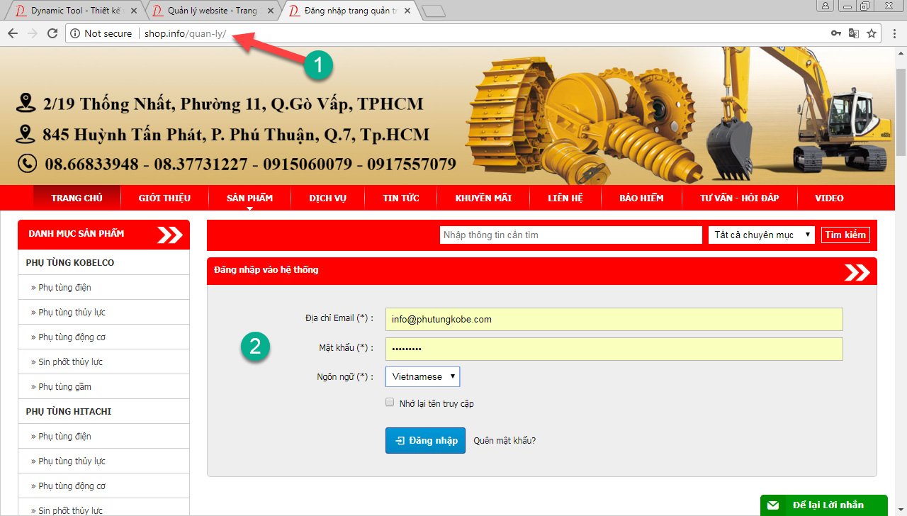 Đăng nhập trang Quản trị website